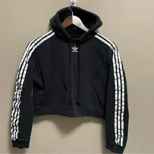 adidas | Tops | Adidas Essentials Black Boxy Crop Hoodie With White Arm ...
